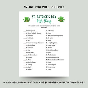 St Patrick's Day Irish Slang Game Printable, St Paddy's Party Games, St ...