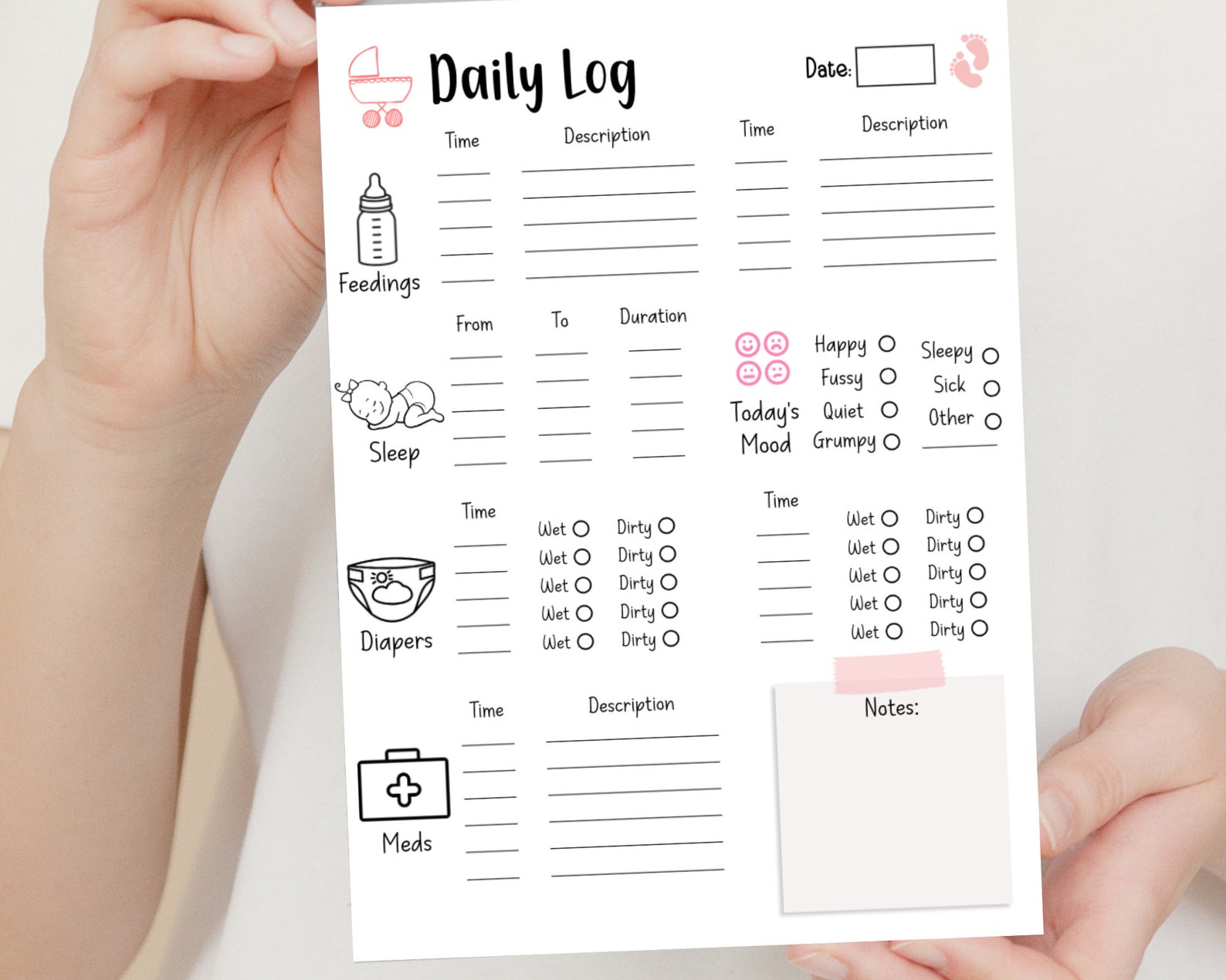 Infant Daily Log Printable Baby Daily Log Template Baby Care - Etsy