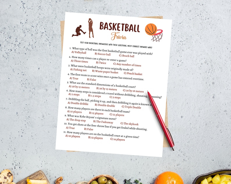 Basketball Trivia Game Printable Basketball Tailgate Party - Etsy Australia