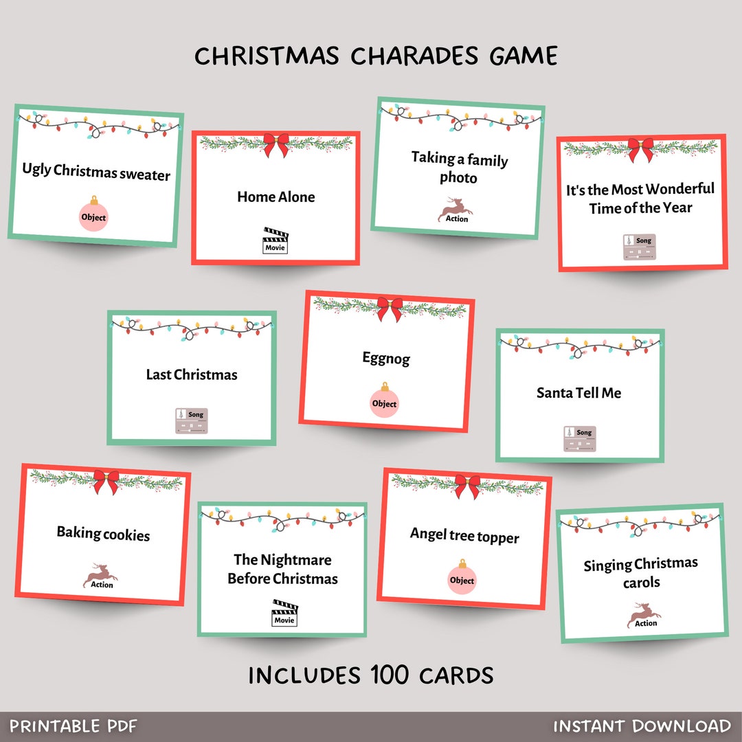Christmas Charades Game Printable, Holiday Party Activity for Family ...