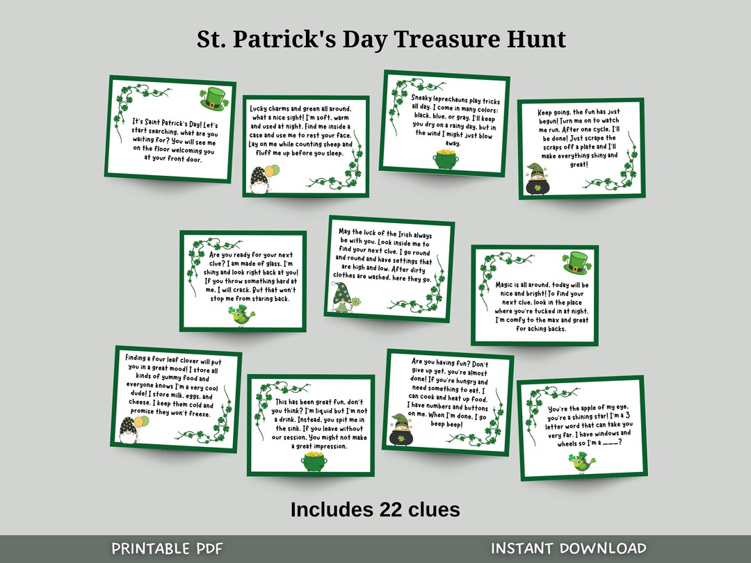 St Patricks Day Scavenger Hunt Printable, St. Patrick's Day Treasure ...