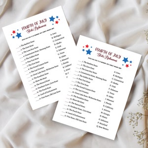 July 4th State Nicknames Game Printable, Independence Day Party Ideas ...