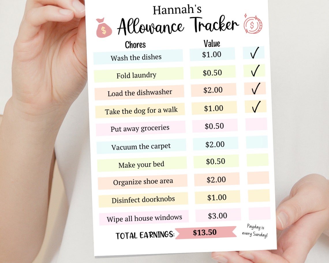 Editable Allowance Chart for Kids Allowance Tracker - Etsy UK