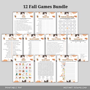 Fall Games Bundle Printable, Fun Autumn Games, Fall Activity Adults ...