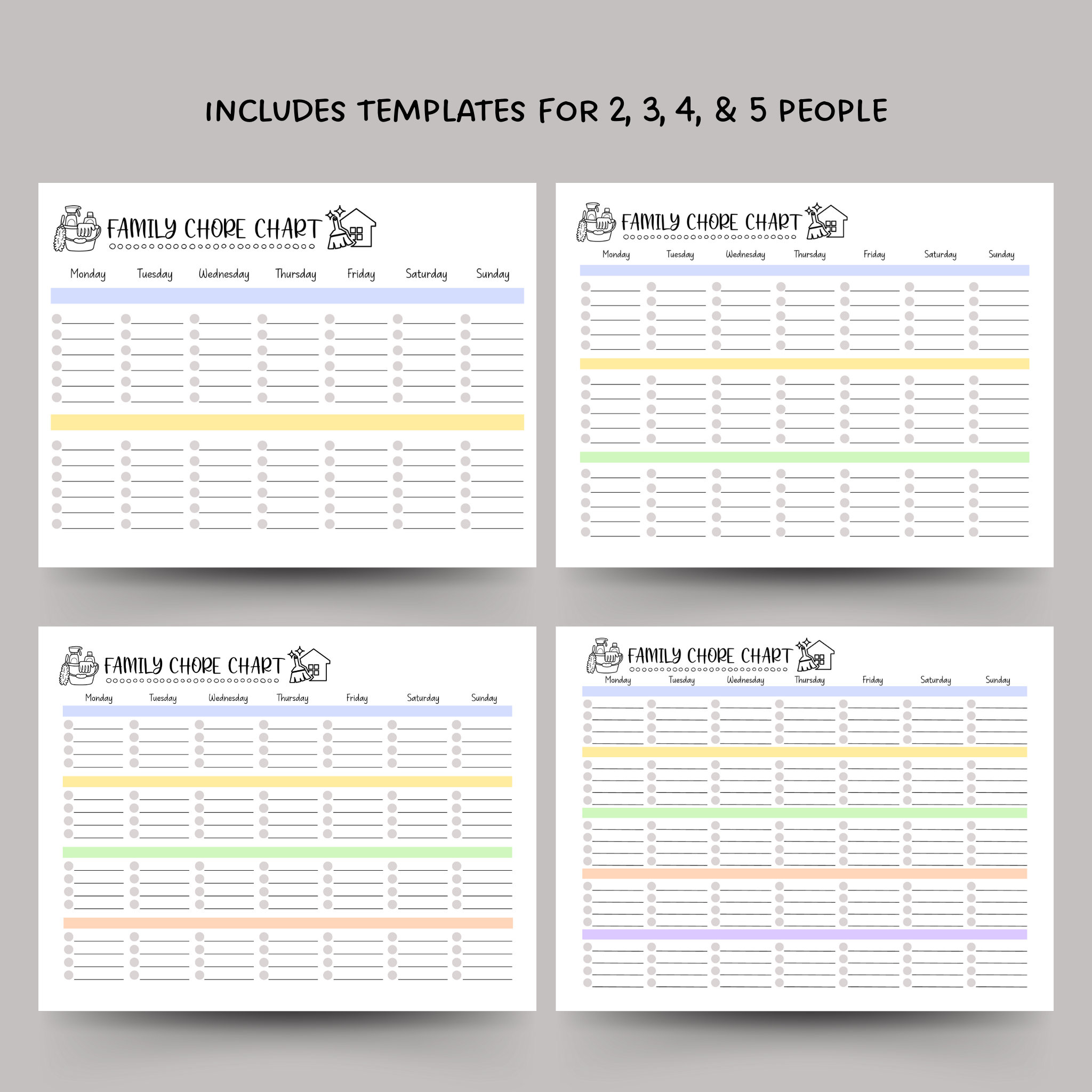 Family Chore Chart Printable, Editable Weekly Family Schedule, Cleaning ...