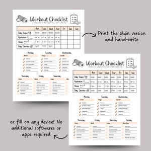 Workout Checklist Editable, Daily Workout Routine Chart, Simple Workout ...