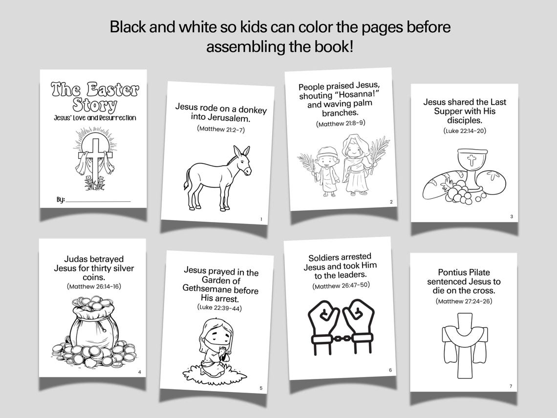Easter Story Mini Book for Kids Printable Coloring Bible Lesson Sunday ...