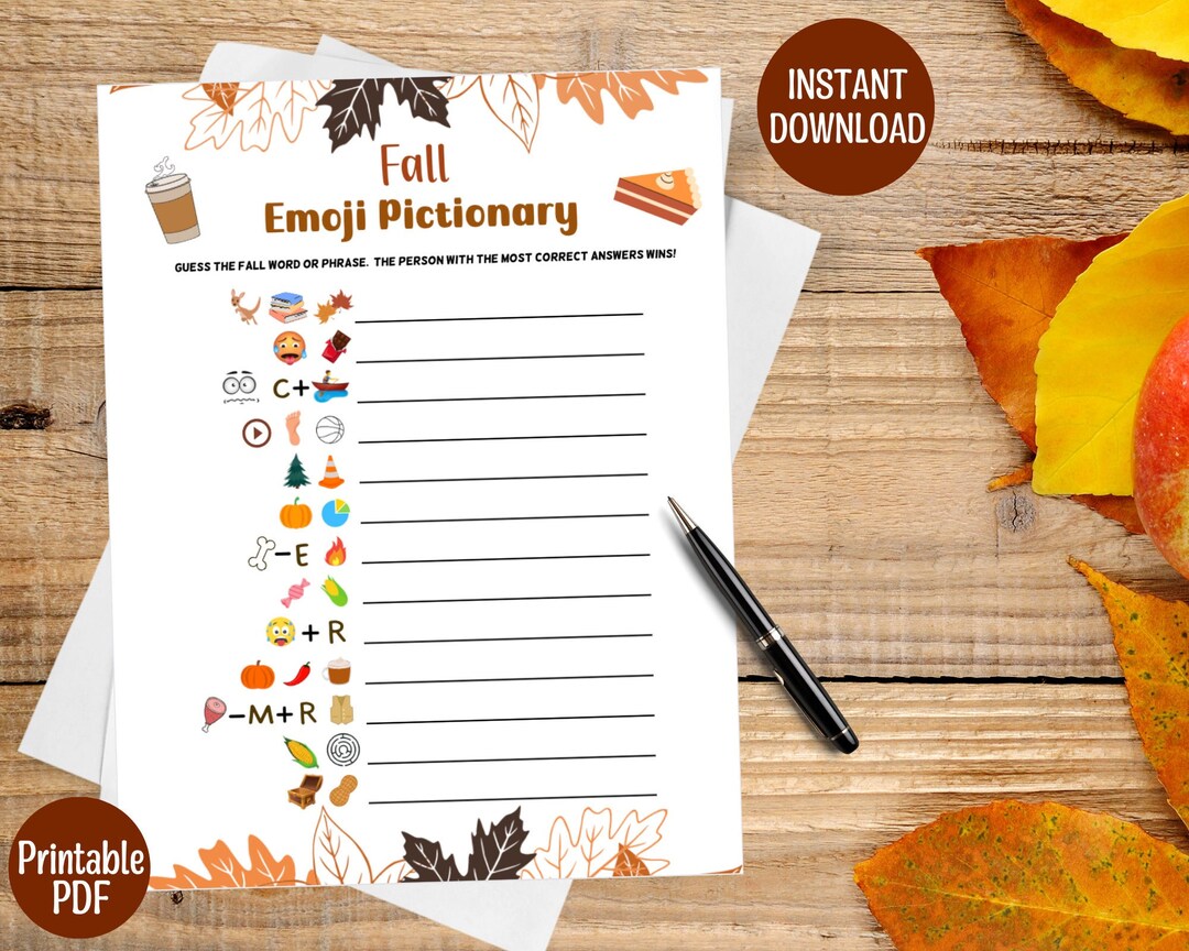 Fall Emoji Pictionary Game Printable Fun Autumn Games Emoji - Etsy