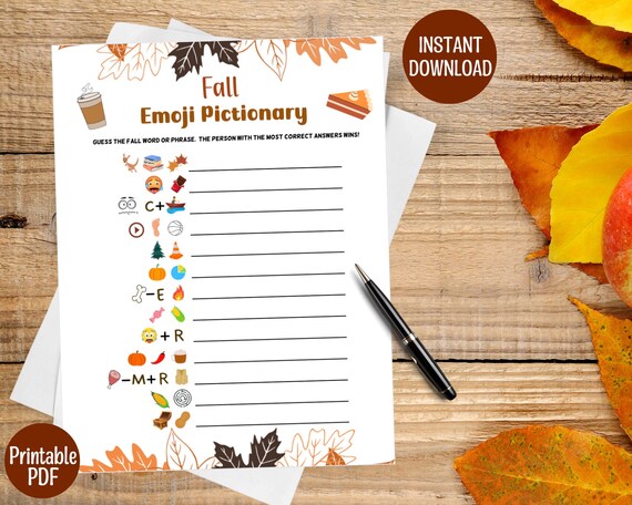 Fall Emoji Pictionary Game Printable Fun Autumn Games Emoji - Etsy UK