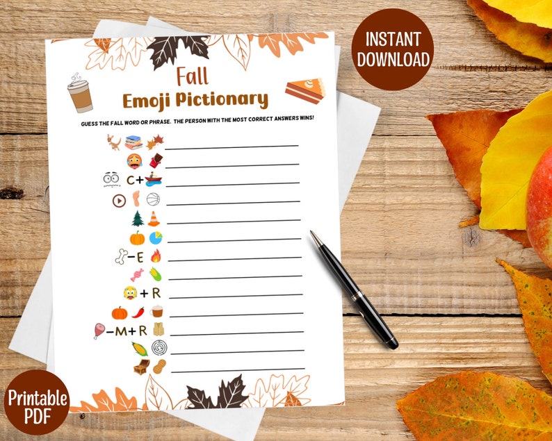 Fall Emoji Pictionary Game Printable Fun Autumn Games Emoji - Etsy UK