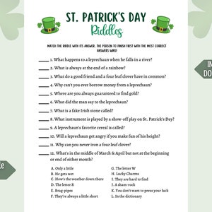 St Patrick's Day Riddles Game Printable St Pattys Riddle - Etsy
