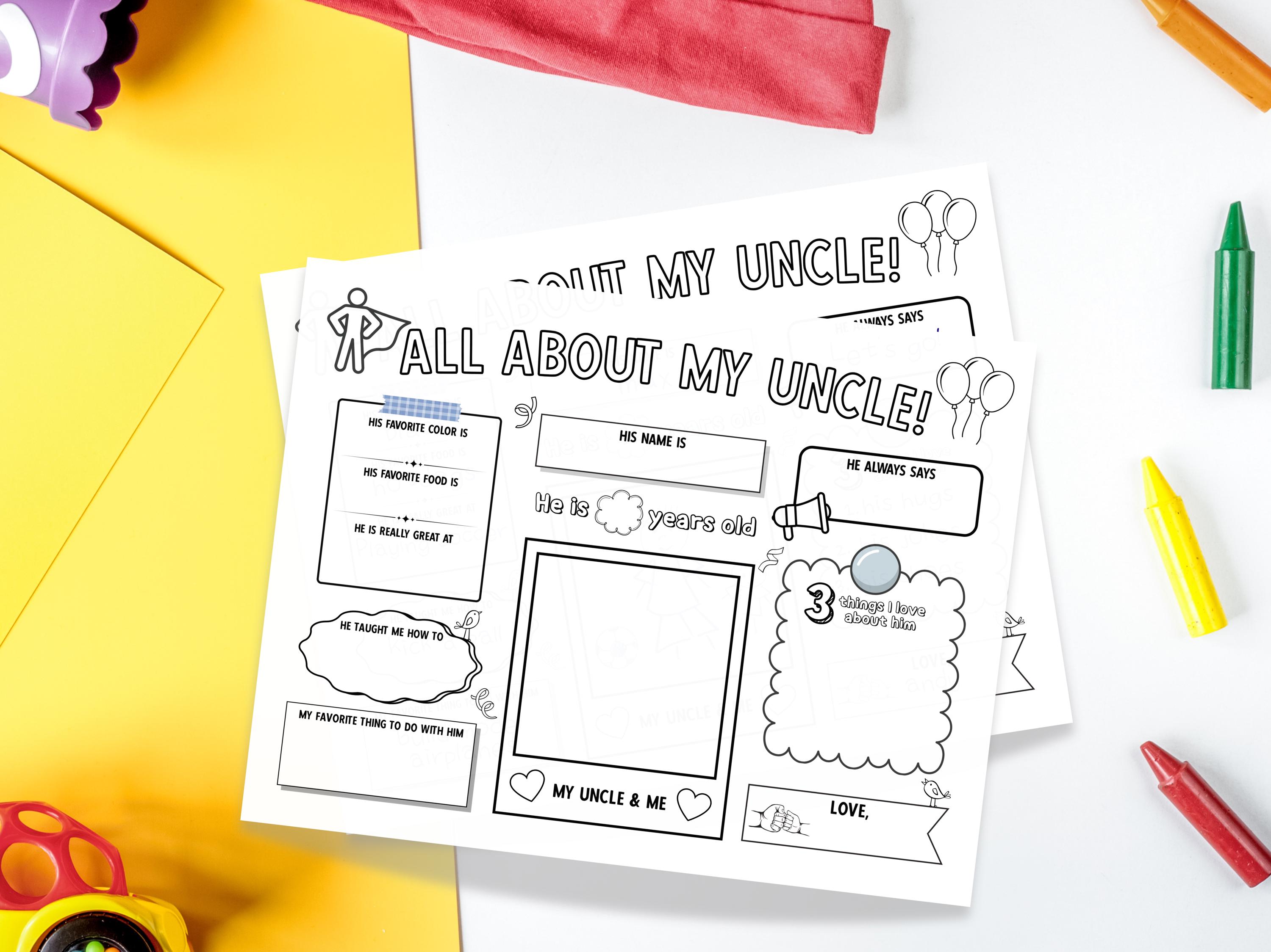 All About My Uncle Survey Printable, DIY Gift Birthday Card ...