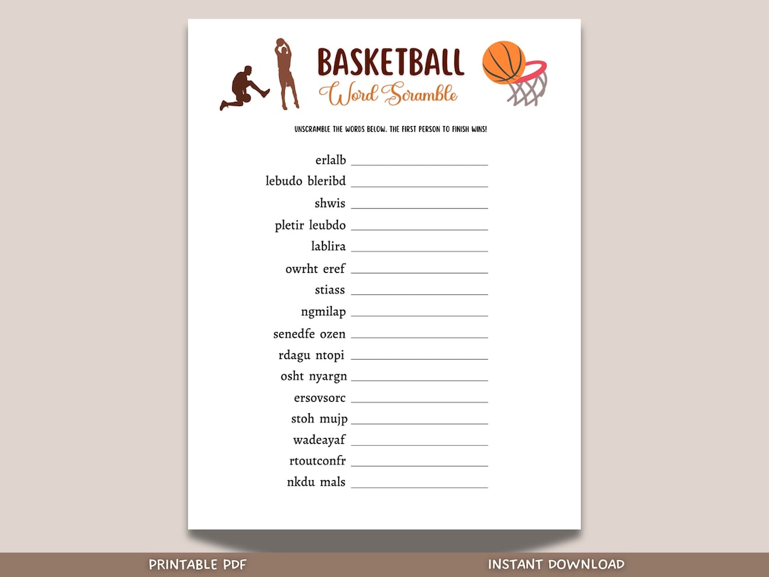 Basketball Word Scramble Game Printable, Basketball Party Game, Mens ...