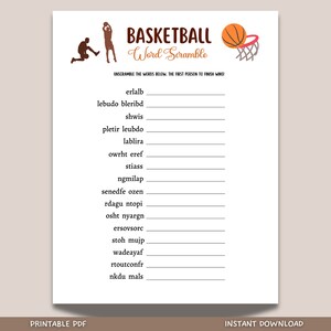 Basketball Word Scramble Game Printable, Basketball Party Game, Mens ...