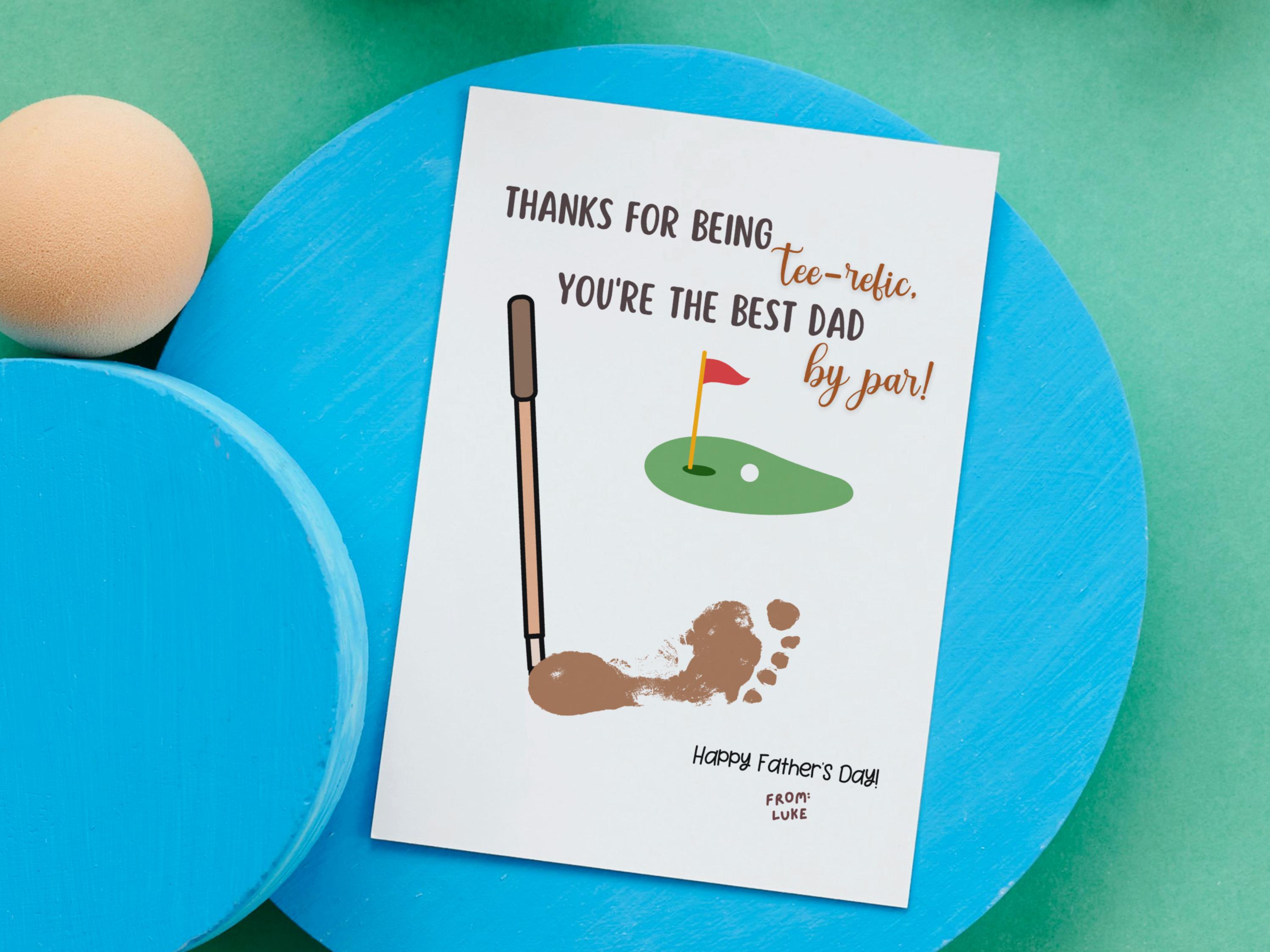 Fathers Day Footprint Craft for Kids Printable DIY Golf Dad Card Art ...