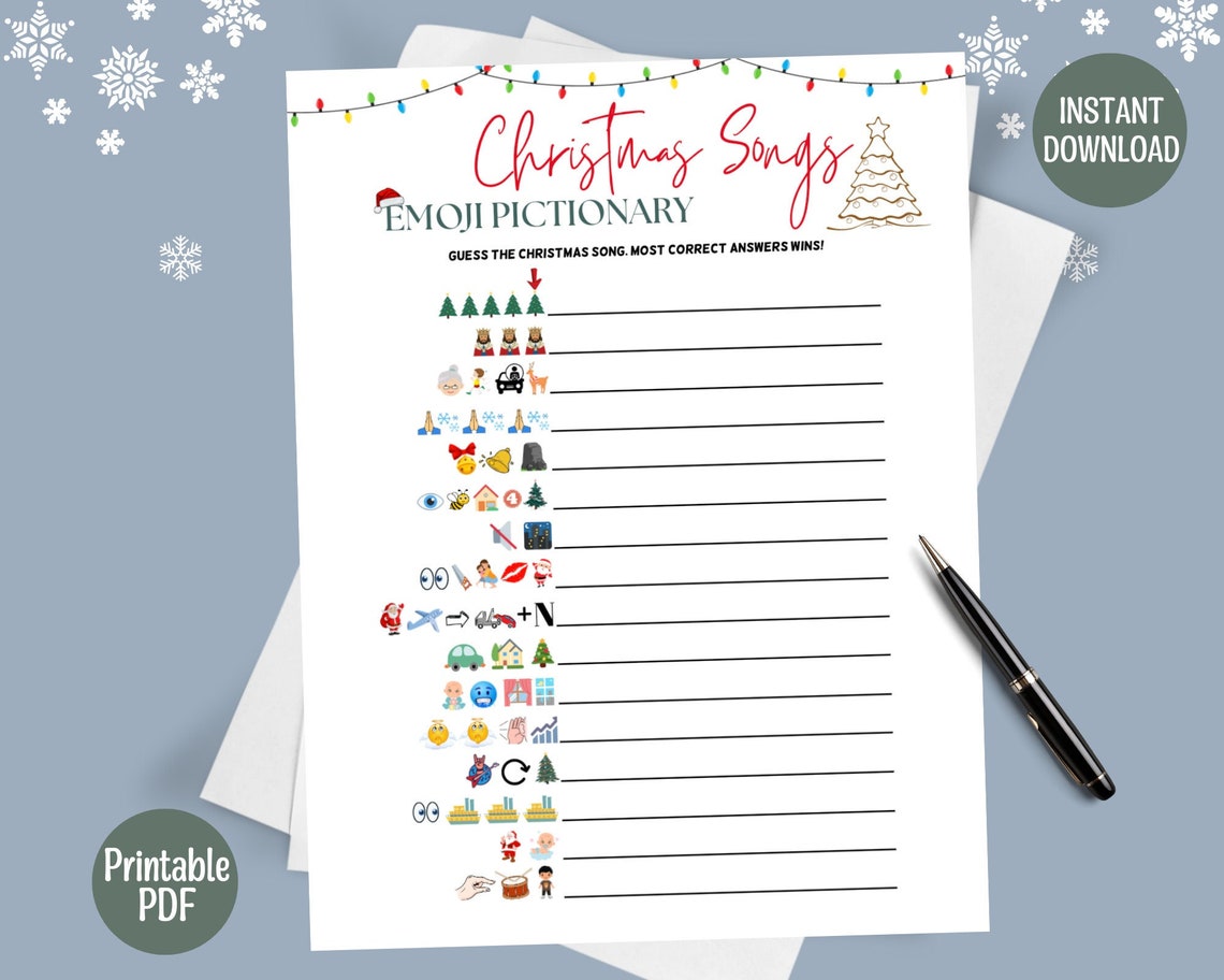 Christmas Songs Emoji Pictionary Printable Christmas Guessing - Etsy