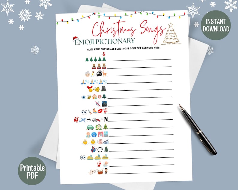 Christmas Songs Emoji Pictionary Printable Christmas Guessing - Etsy