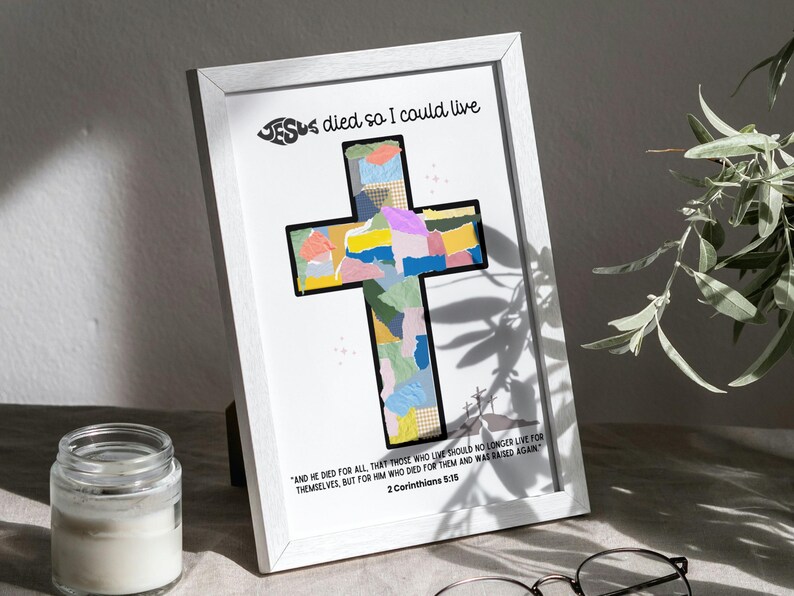 Christian Easter Torn Paper Craft Printable, Cross Scripture DIY ...
