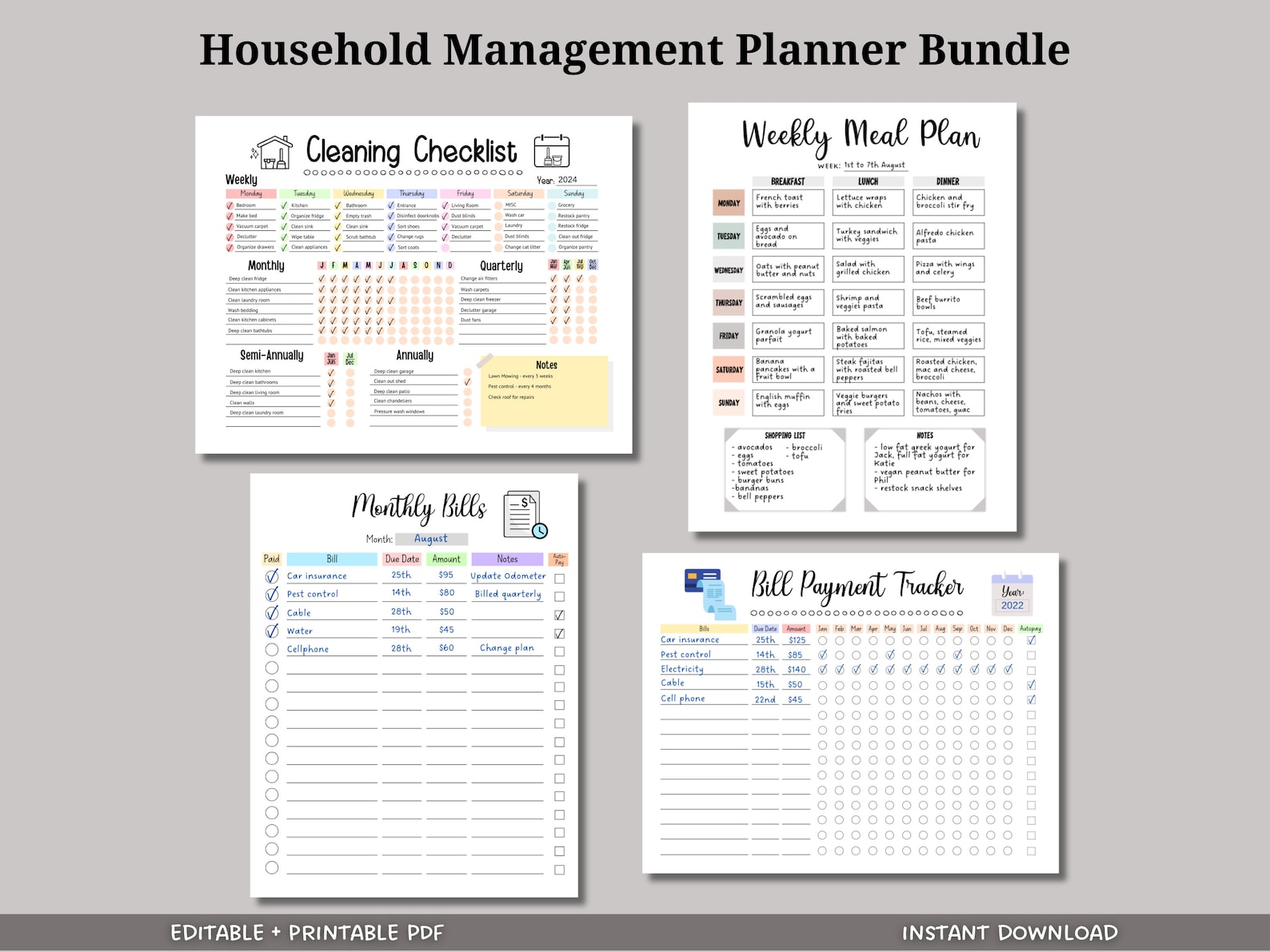 Household Planner Printable, Home Management Bundle, Editable Cleaning ...