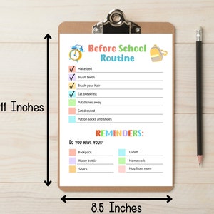 Printable Before School Checklist Morning Reminders for Kids - Etsy