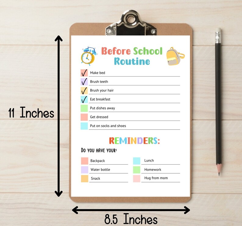 Printable Before School Checklist Morning Reminders for Kids - Etsy
