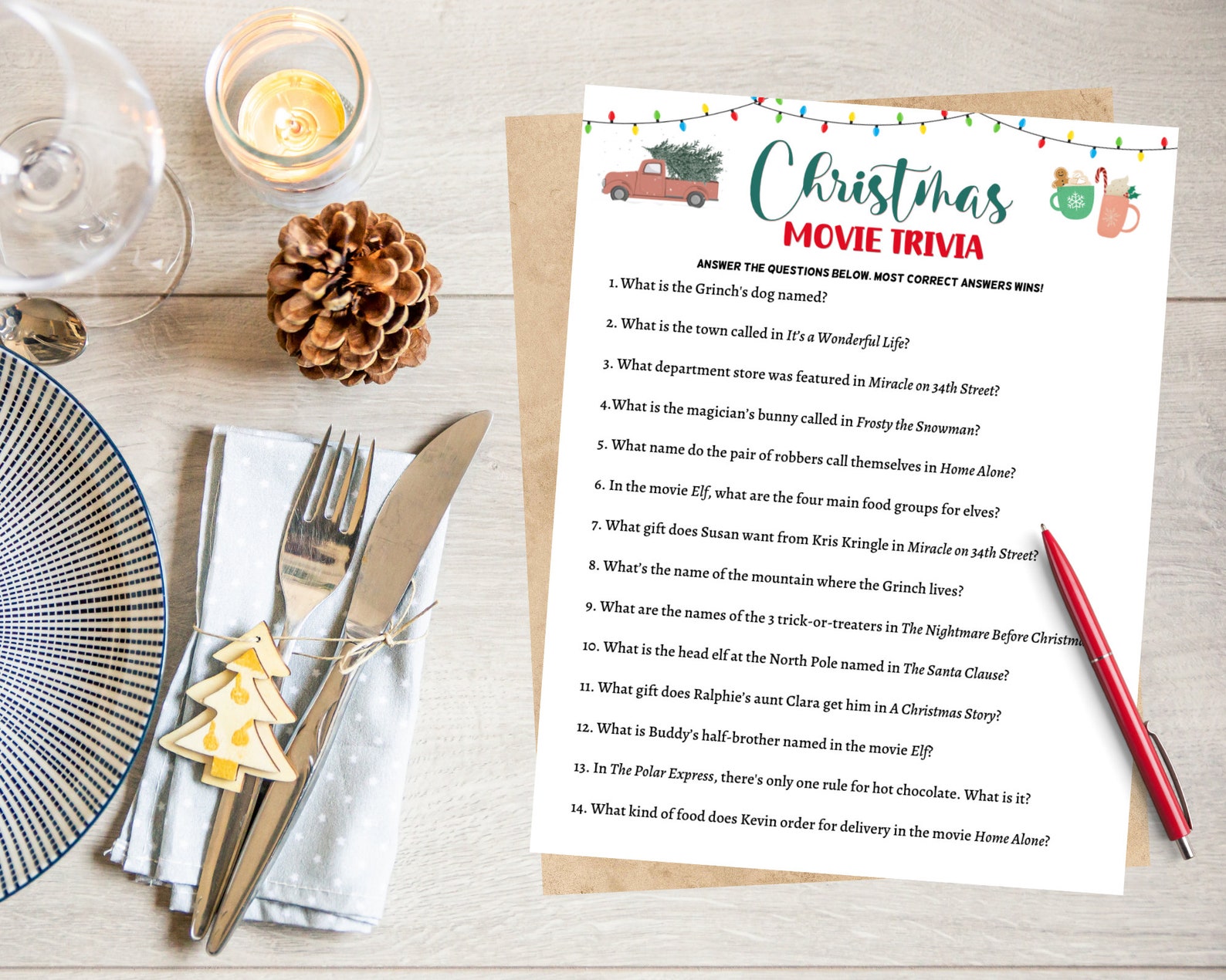 Christmas Movie Trivia Game Printable Fun Holiday Party Game - Etsy