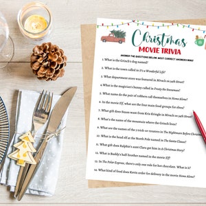 Christmas Movie Trivia Game Printable Fun Holiday Party Game - Etsy