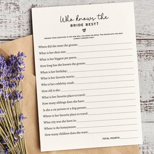 Who Knows the Bride Best Game Printable Bridal Shower Game - Etsy