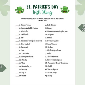 St Patrick's Day Irish Slang Game Printable St - Etsy