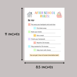 Editable After School Rules, Printable After School Checklist Reminders ...