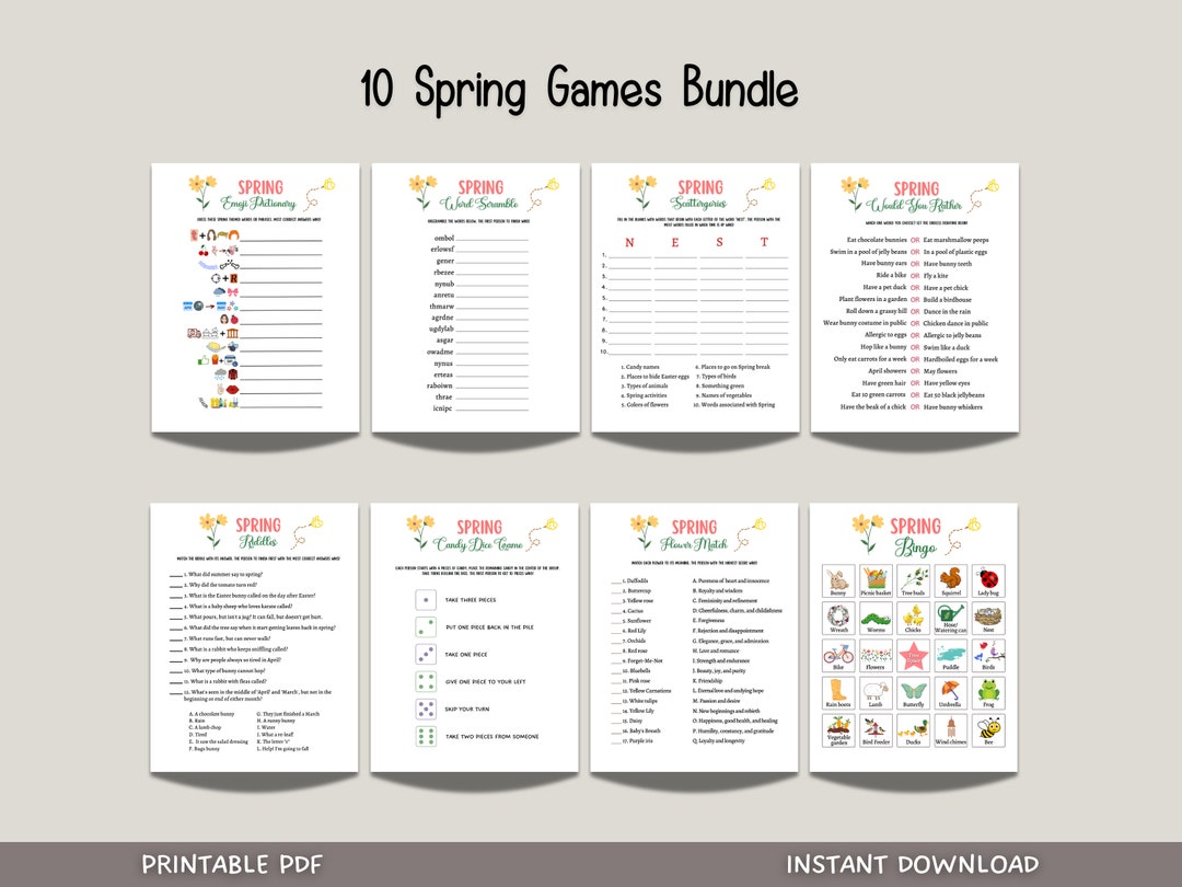 Spring Games Bundle Printable, Spring Party Games, Spring Activities ...