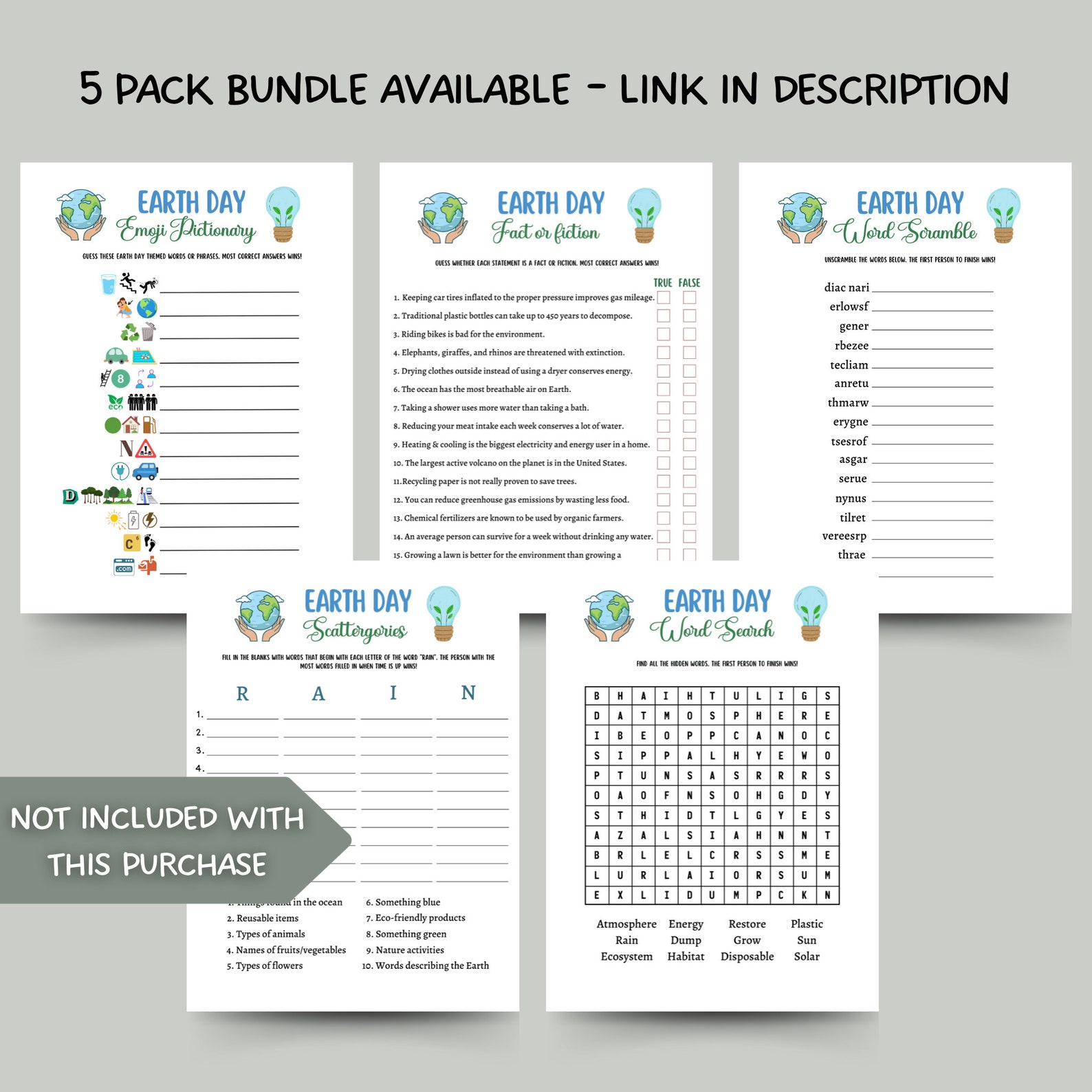 Earth Day Games Printable, Environmental Activity Trivia, Scattergories ...