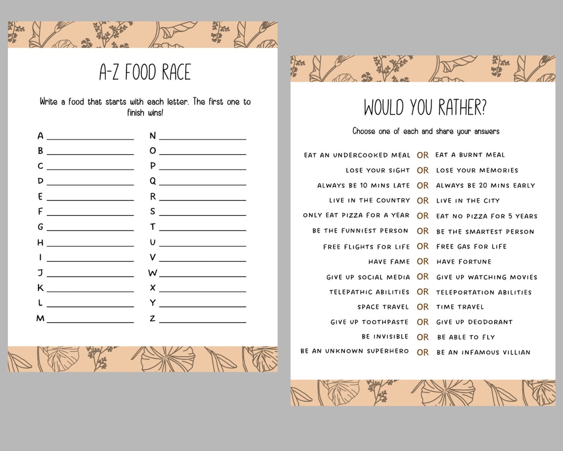 Dinner Party Games Printable Icebreaker Questions/ Games - Etsy