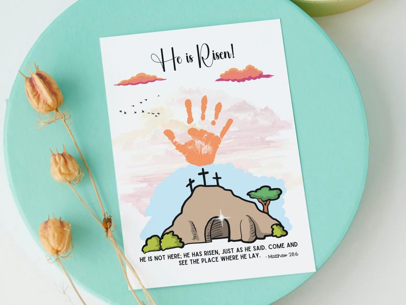 He is Risen Easter Handprint Craft Printable Resurrection DIY Religious ...