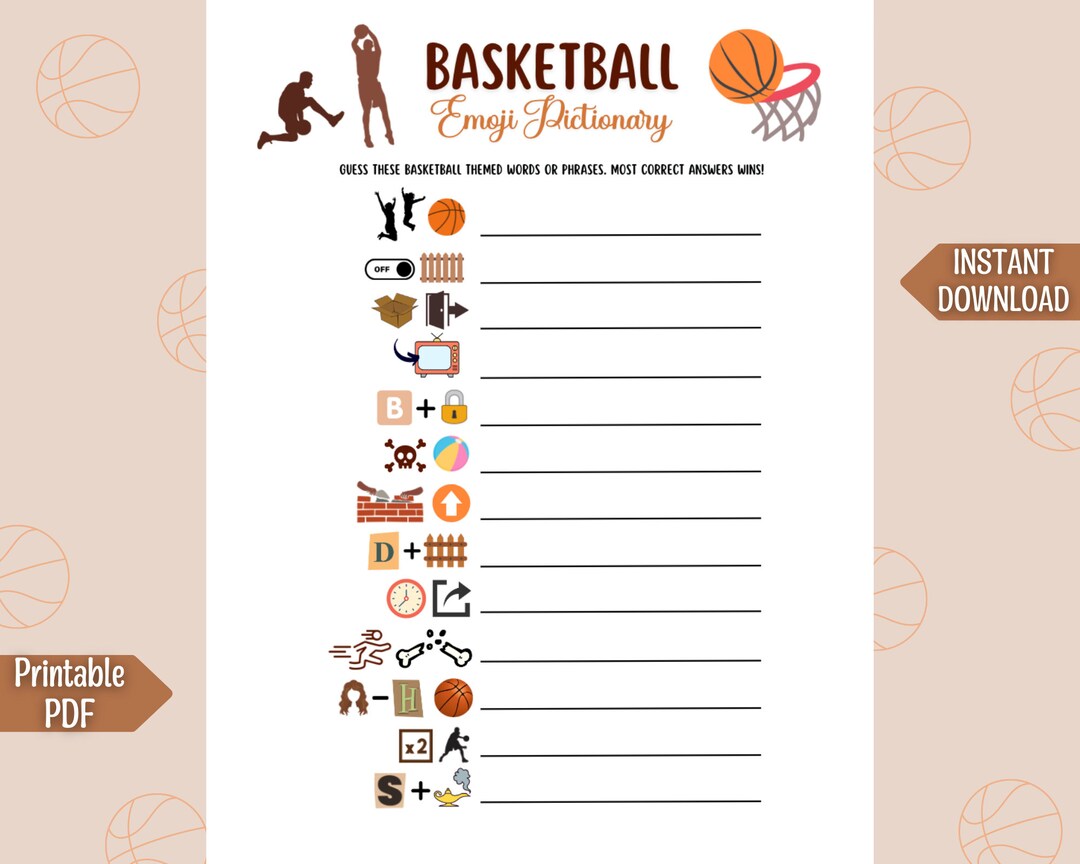 Basketball Emoji Pictionary Game Printable Basketball Party - Etsy