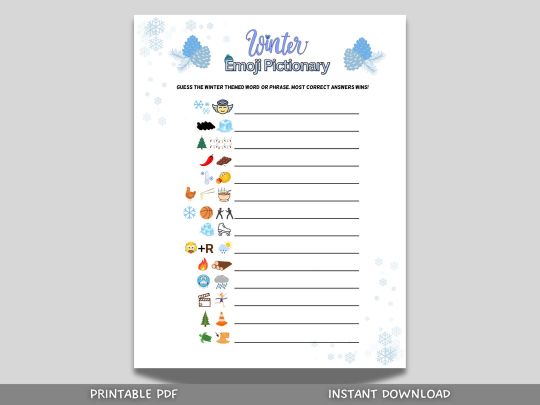Winter Emoji Pictionary Game Printable, Holiday Party Games, Fun Winter ...
