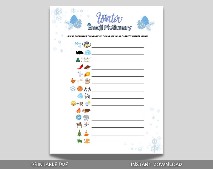 Winter Emoji Pictionary Game, Wintertime Activities, Printable Winter ...