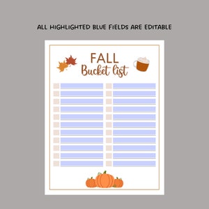 Fall Bucket List Printable, Editable Autumn Bucket List, Fun Autumn ...