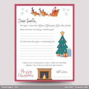 Letter to Santa Claus Printable, Dear Santa Letter, Kids Christmas Wish ...