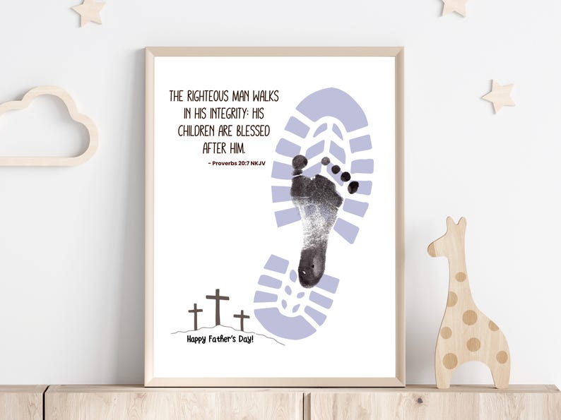 Father's Day Bible Craft Kids Printable, DIY Footprint Card Scripture ...