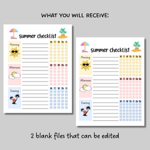 Kids Daily Summer Checklist Schedule Printable, Editable Chore Chart ...
