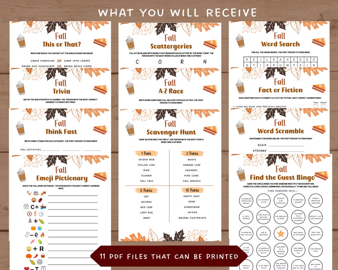 Fall Games Bundle Printable Fun Autumn Games Fall Time - Etsy