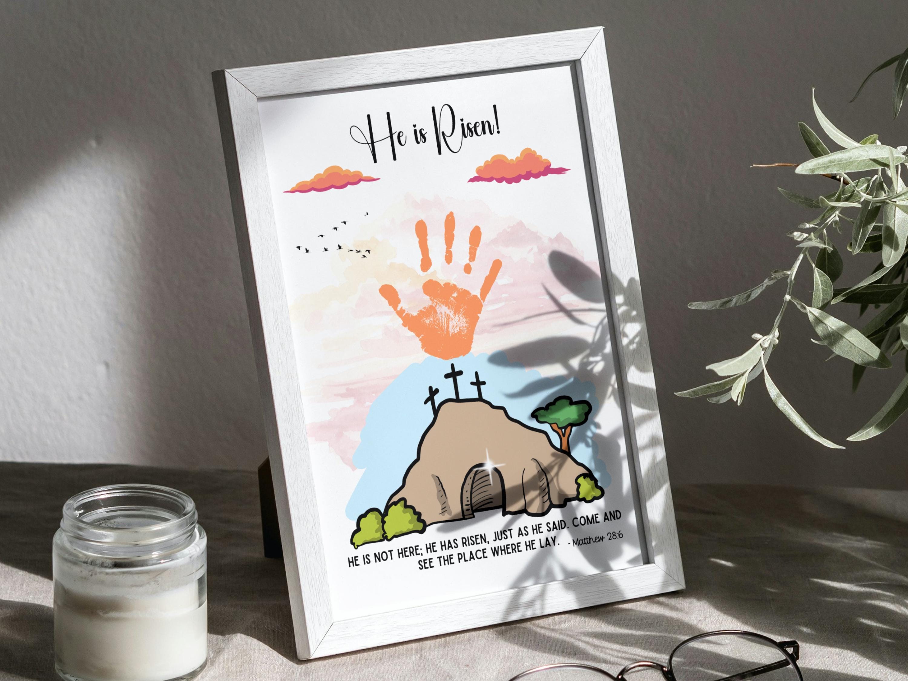 He is Risen Easter Handprint Craft Printable Resurrection DIY Religious ...