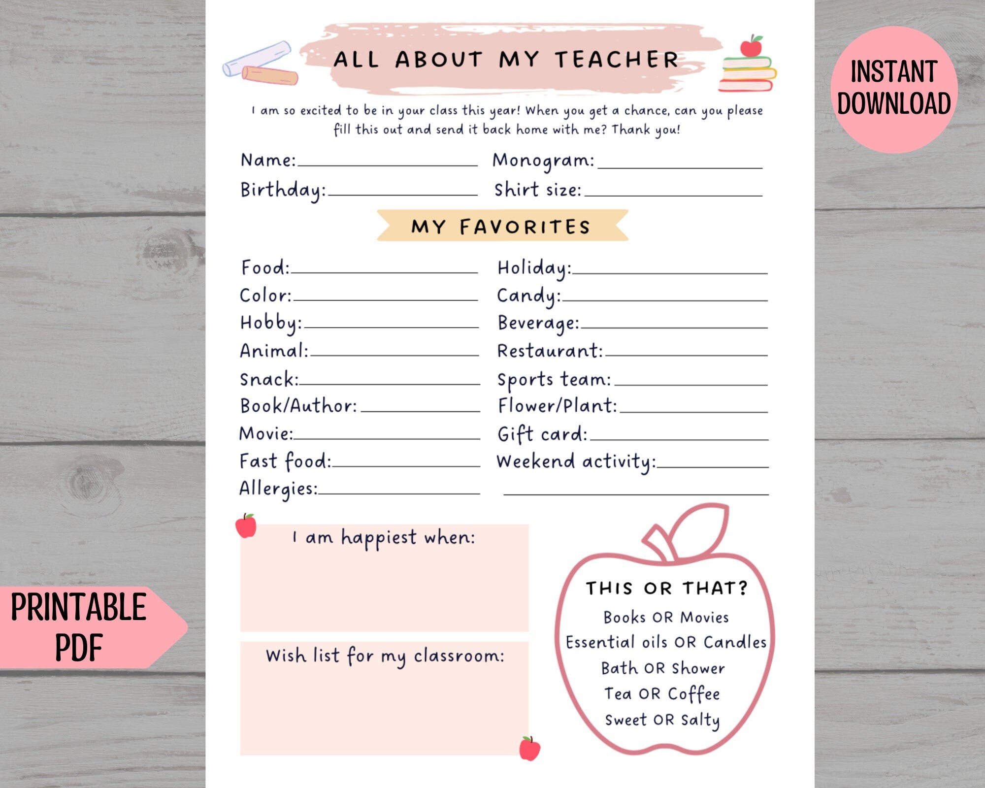 All About My Teacher Survey Back to School Teacher - Etsy