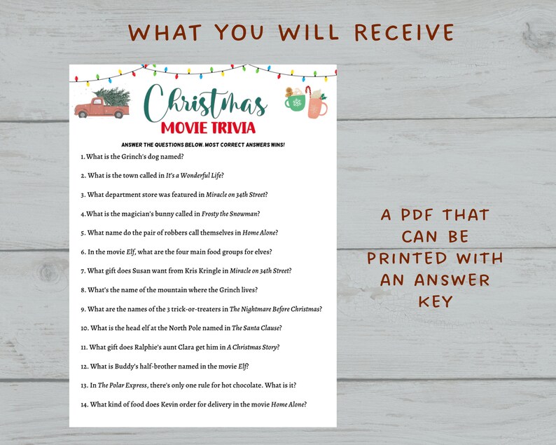 Christmas Movie Trivia Game Printable Fun Holiday Party Game - Etsy
