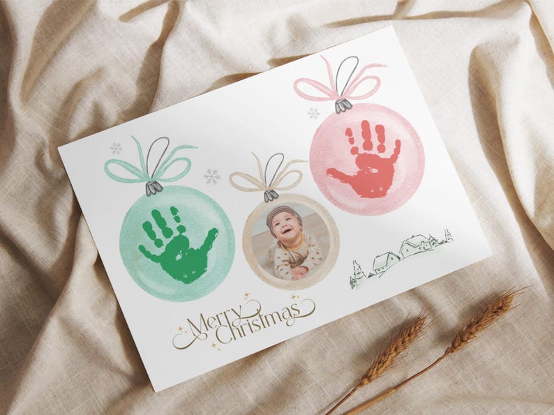 Christmas Ornament Handprint Craft Printable for Kids, DIY Winter Photo ...