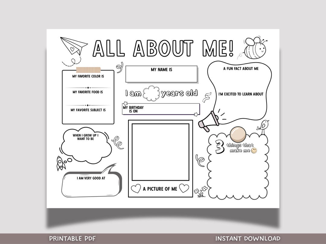 All About Me Coloring Page Printable, First Day of School Activity for ...