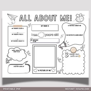 All About Me Coloring Page Printable, First Day of School Activity for ...