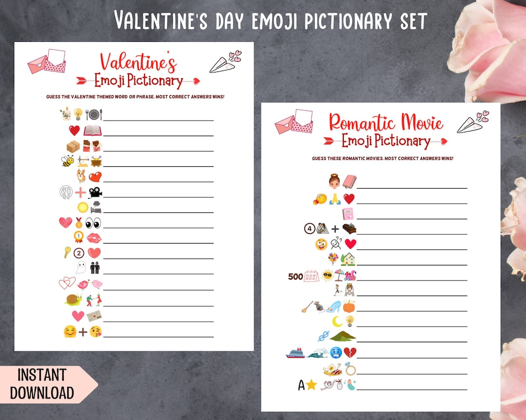 Valentine's Day Emoji Pictionary Game Bundle Printable - Etsy