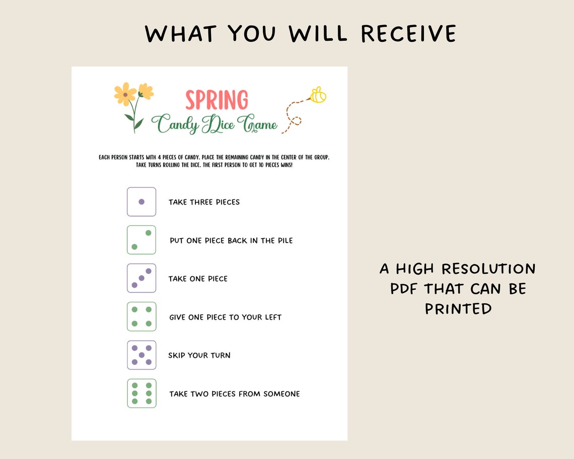 Spring Candy Dice Game Printable Spring Activity Adults & - Etsy
